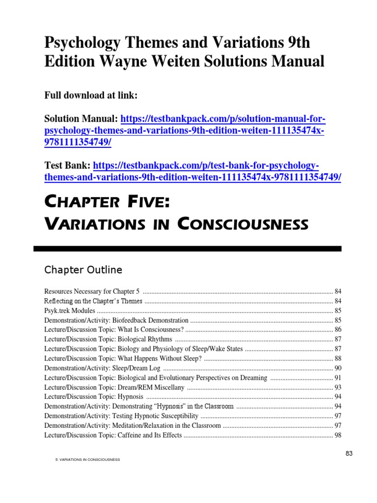 Psychology Themes and Variations 9th Edition Wayne Weiten Solutions ...