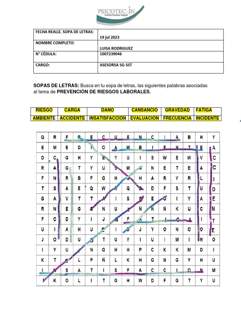 Sopas de Letras - Prevención Riesgos Laborales | PDF