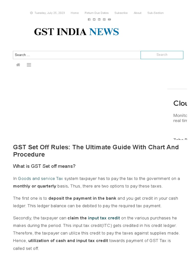 GST Set Off Rules - The Ultimate Guide With Chart and Procedure | PDF
