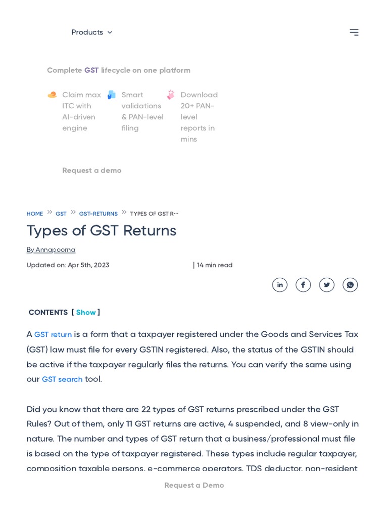 Types of GST Returns Explained | PDF
