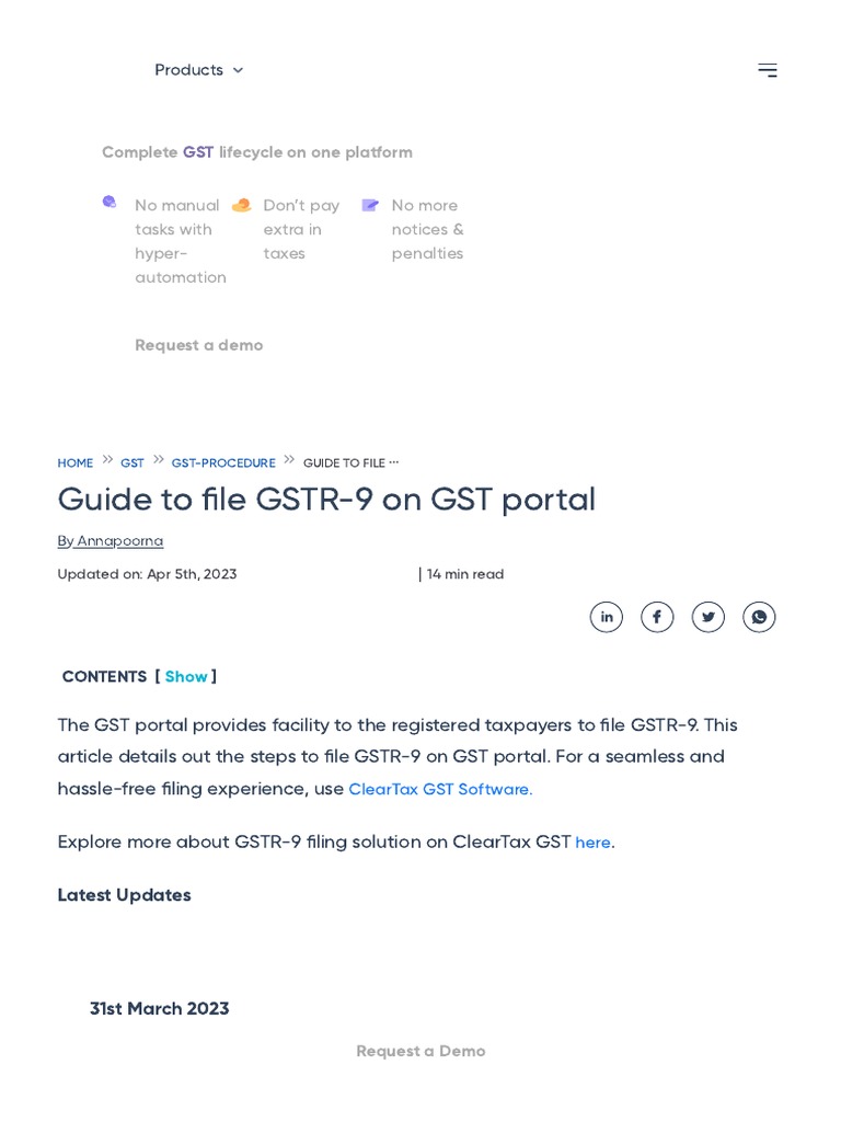 Guide To File GSTR-9 On GST Portal | PDF
