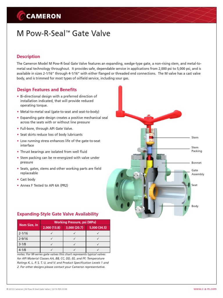 Cameron WKM M Pow-R-Seal Gate Valve - PDS0139 | PDF | Valve | Hydraulics