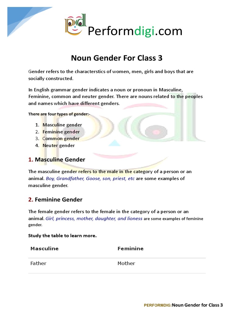 Noun-Gender-For-Class-3 | PDF