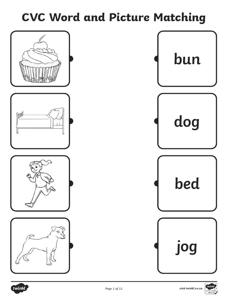 CVC Word and Picture Matching Worksheet | PDF