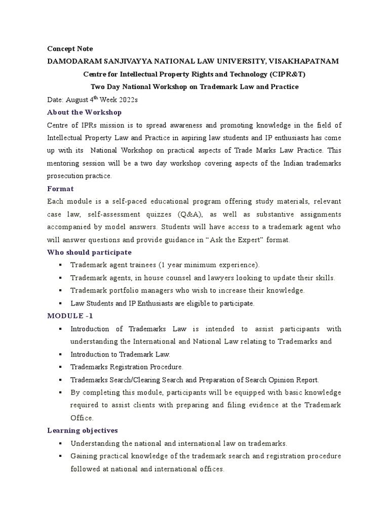 Concept Note TM Training Program | PDF | Trademark | Knowledge