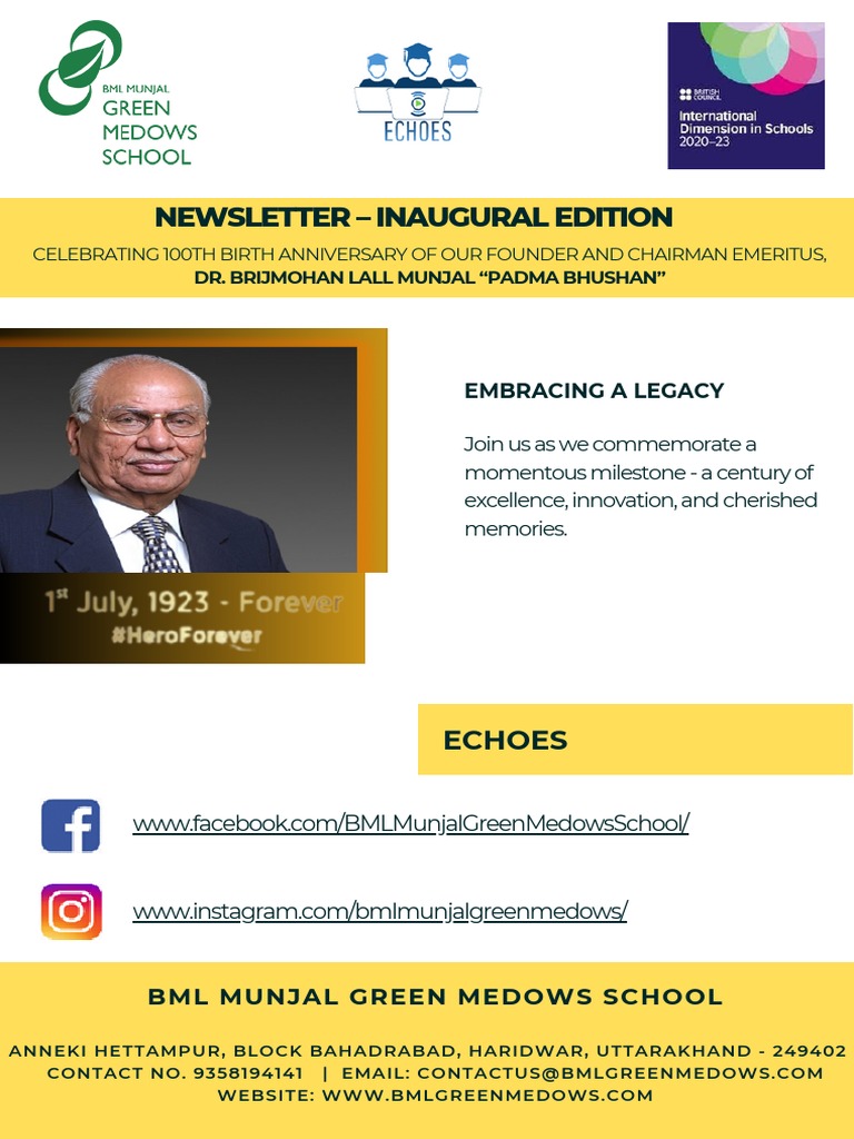 BML Munjal Green Medows School - Inaugural Newsletter Edition | PDF ...