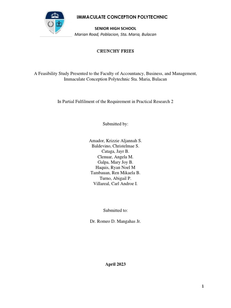 Crunchy Fries Feasibility Study | PDF | Career & Growth