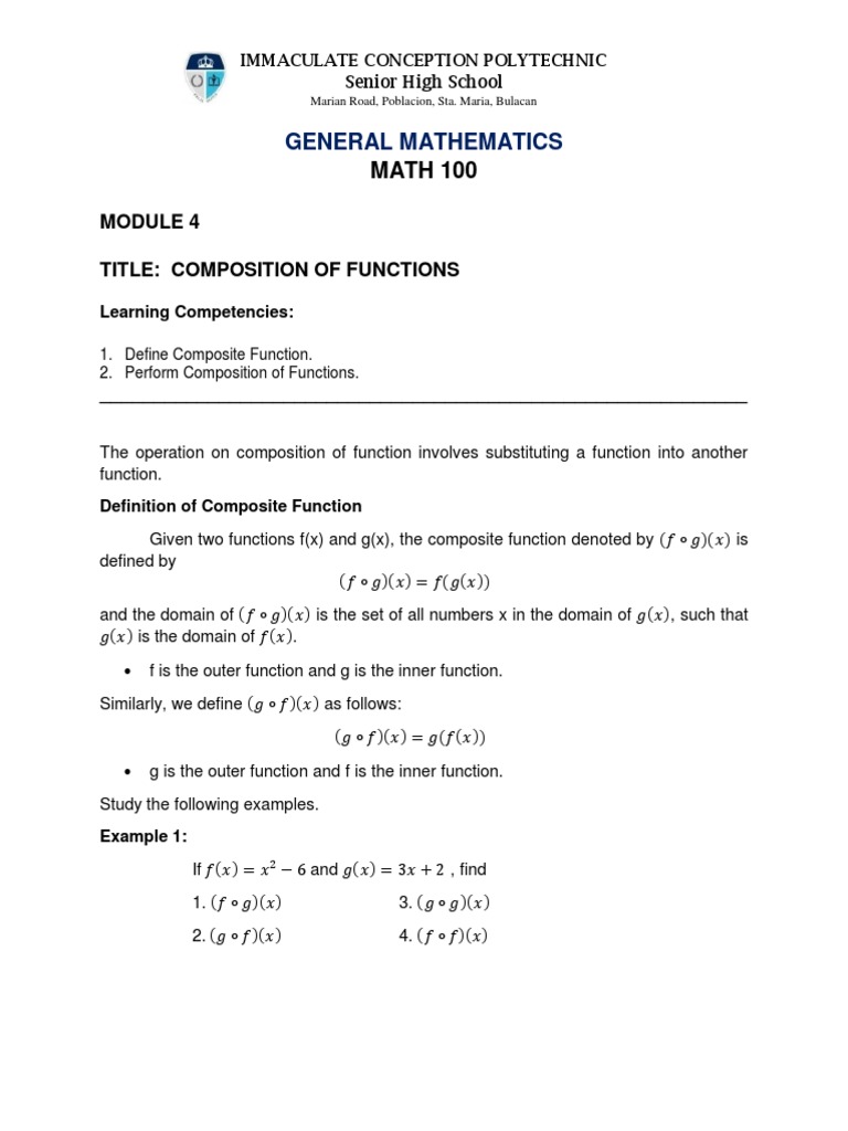 Lesson 4 Composition of Functions | PDF