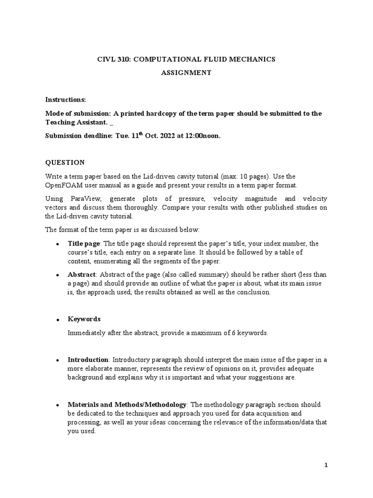 Cfd Assignment 2022 Pdf