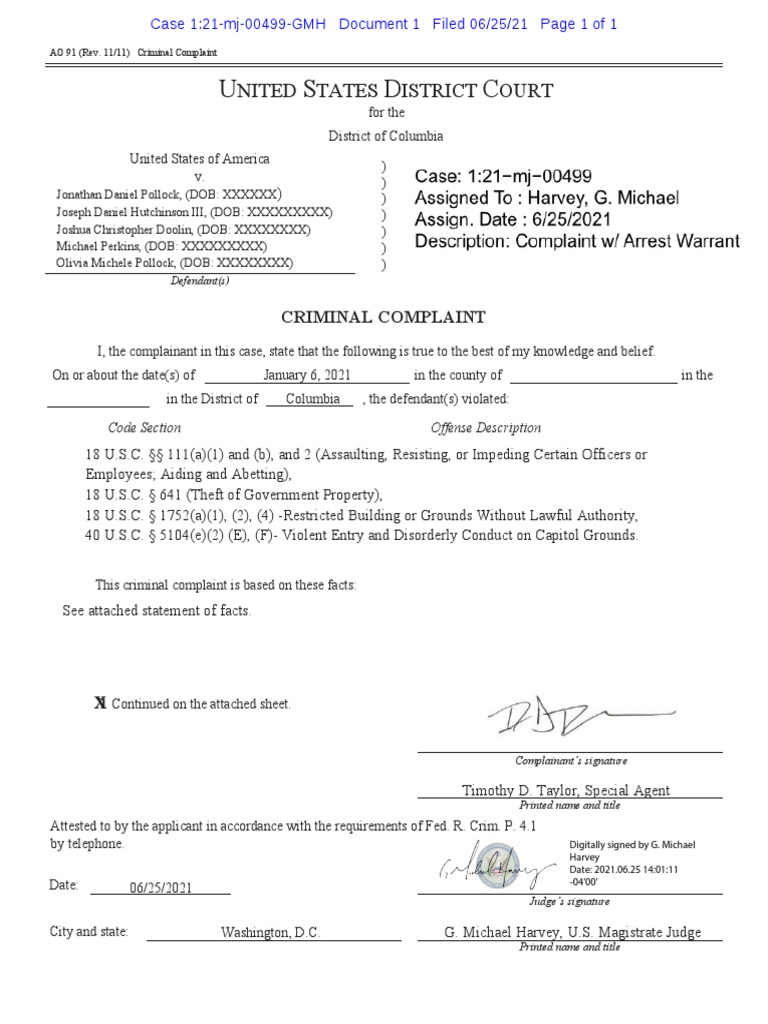 United States of America Vs Joshua Doolin Complaint | PDF