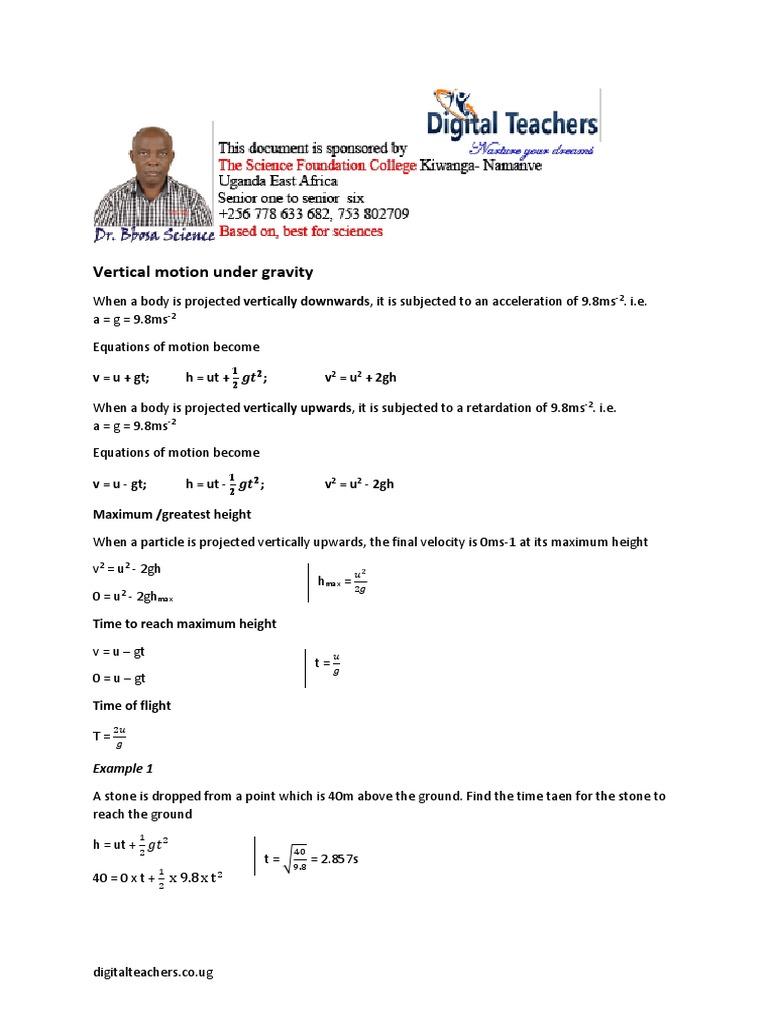 A Level Math Paper 2 Vertical Motion Under Gravity 1 | PDF