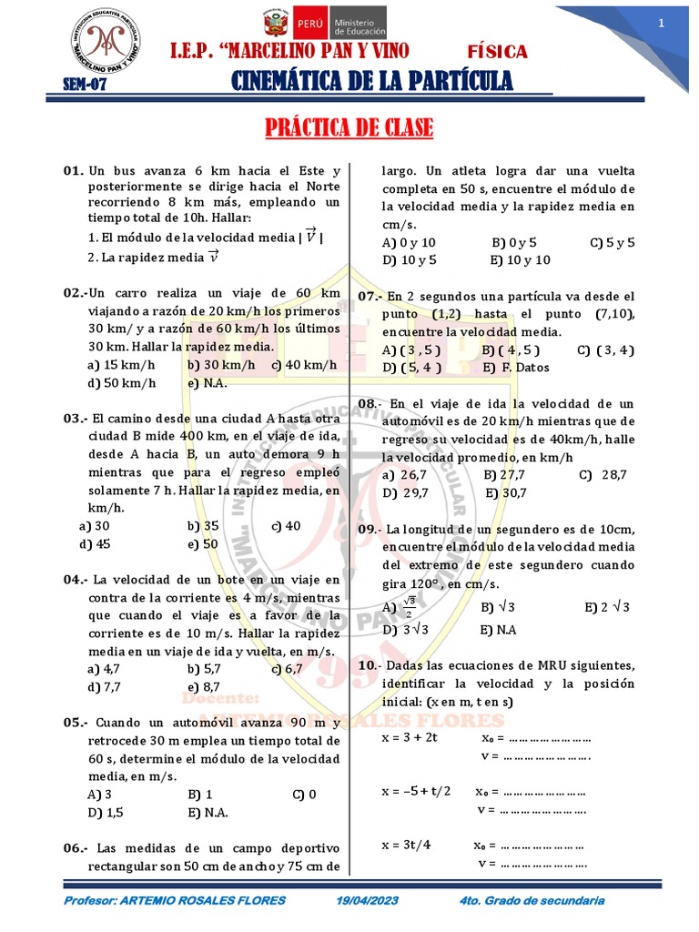 Sem-07 Cinematica de La Particula 4to | PDF