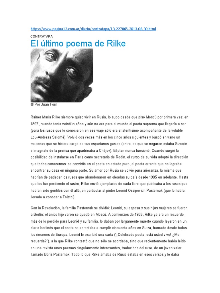 El Último Poema de Rilke | PDF | Rainer Maria Rilke | Rusia