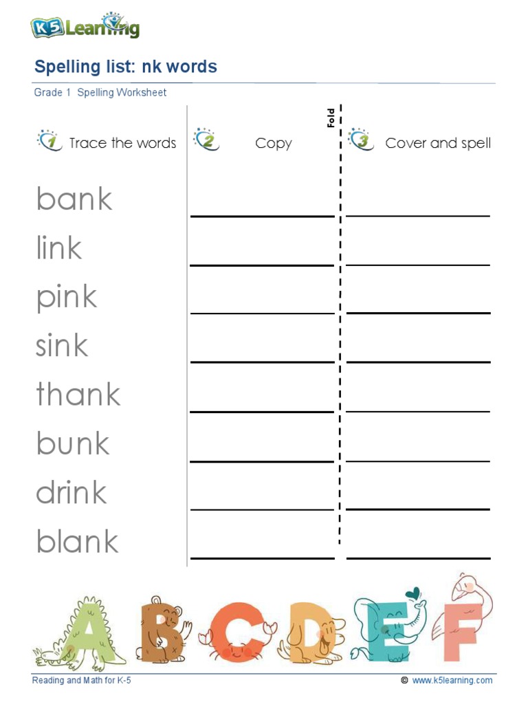 Grade 1 Spelling List Nk Words | PDF