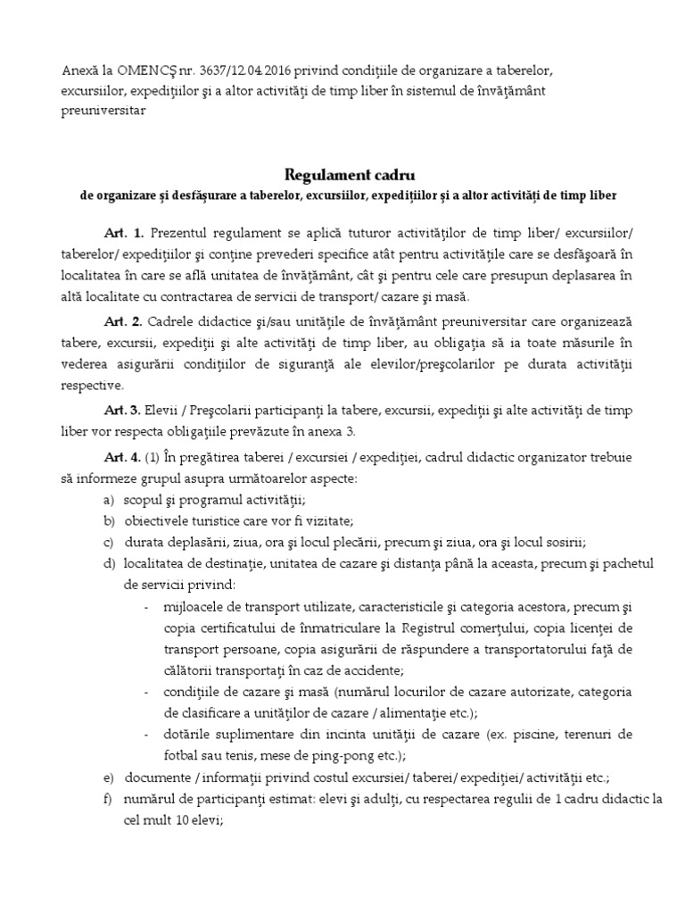 Regulament Excursii Dosar 1 | PDF
