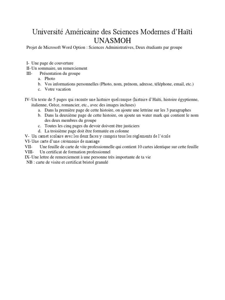 Projet Word 2023 Unasmoh 65 | PDF