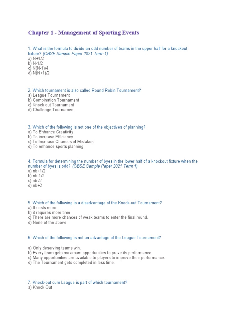 MGMT - Ofsportingevents MCQ Questions | PDF