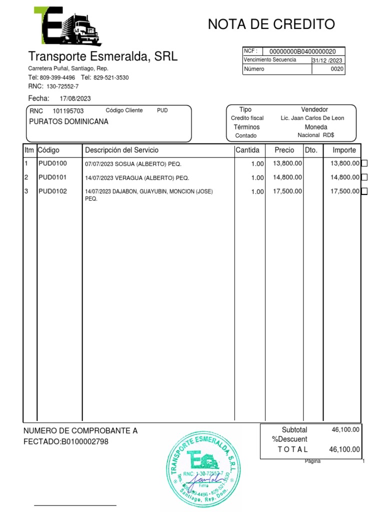 Nota de Credito #20 | PDF