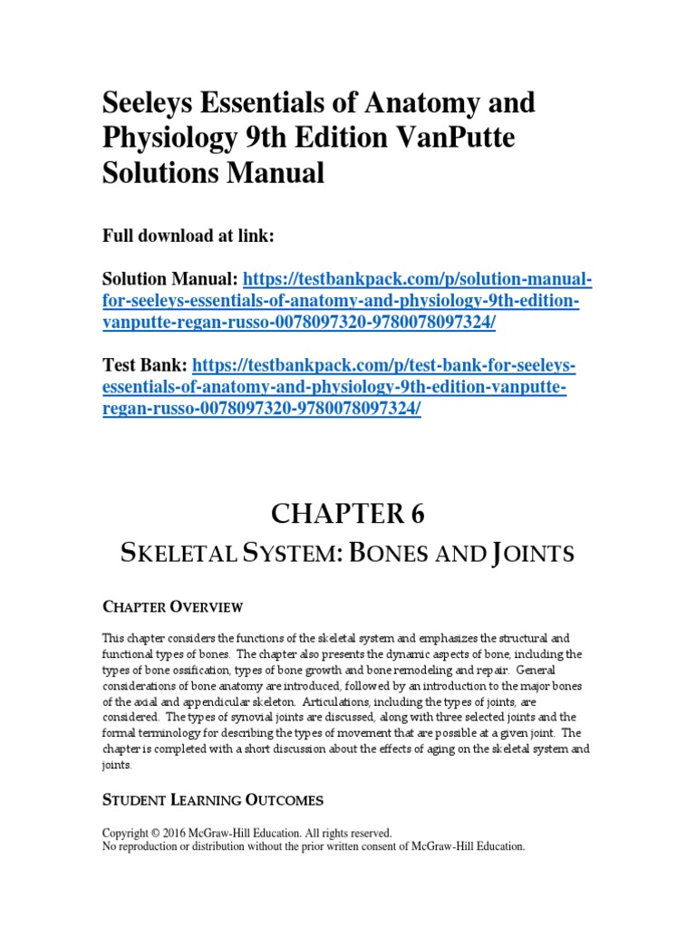 Seeleys Essentials of Anatomy and Physiology 9th Edition VanPutte Solutions Manual Download ...