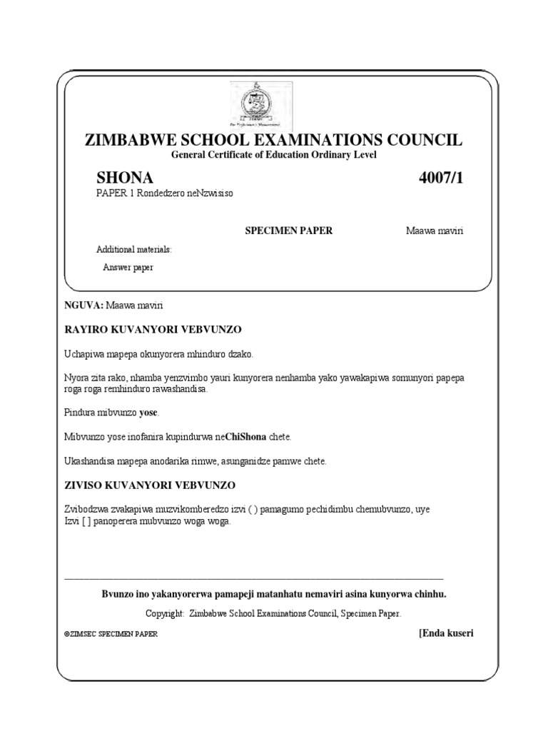 O-Levels Shona Exemplar | PDF