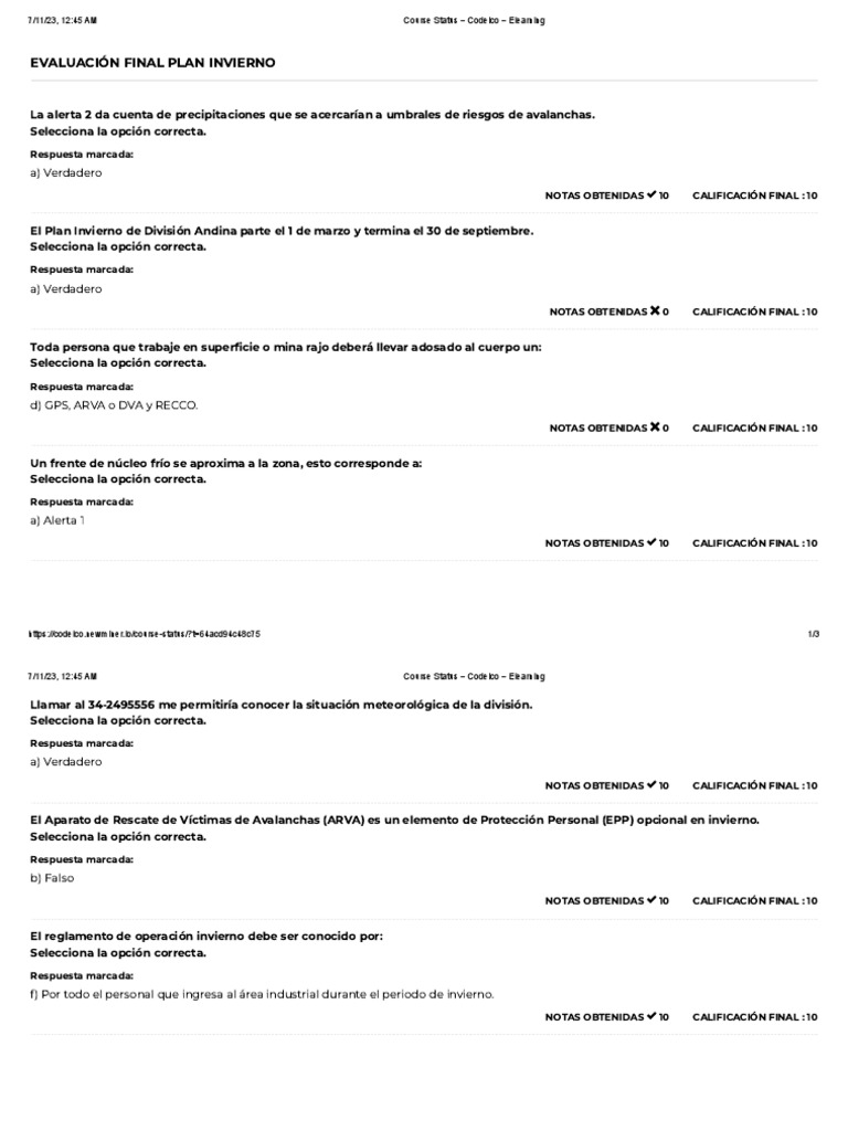 Course Status - Codelco - Elearning | PDF