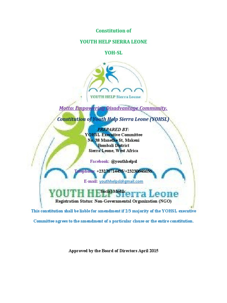 Constitution of Youth Self Help Group Sierra Leone Projdoc | PDF