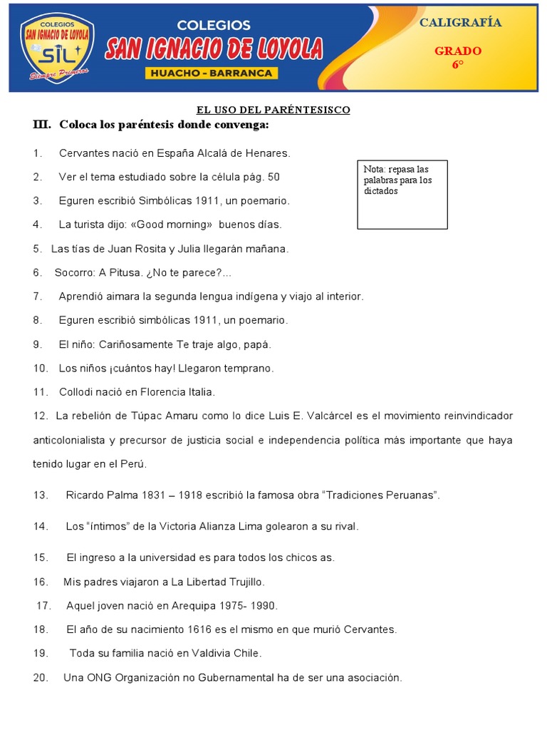 EJERCICIOS DEL USO DEL PARÉNTESIS | PDF