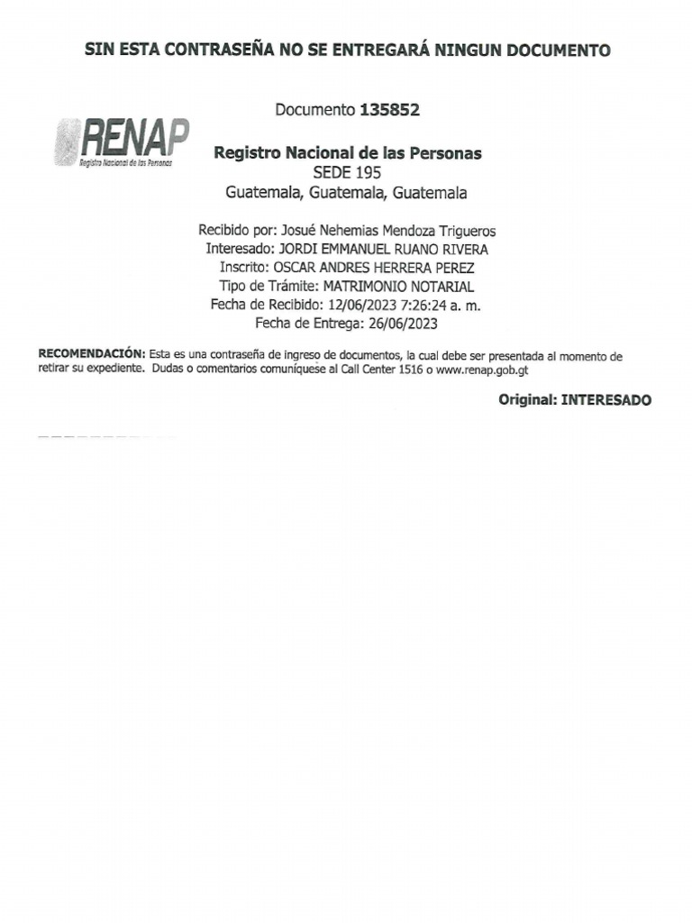 Contraseña Renap-Matrimonio Herrera | PDF