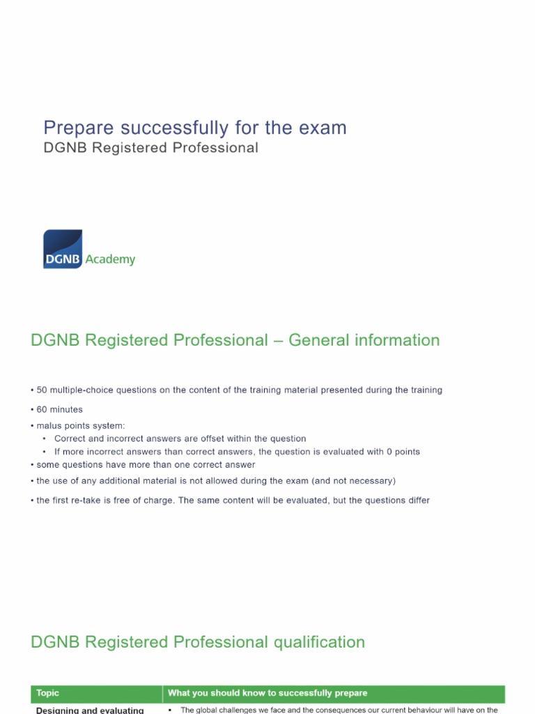 Prepare Successfully For The Exam DGNB Registered Professional - PDF | PDF