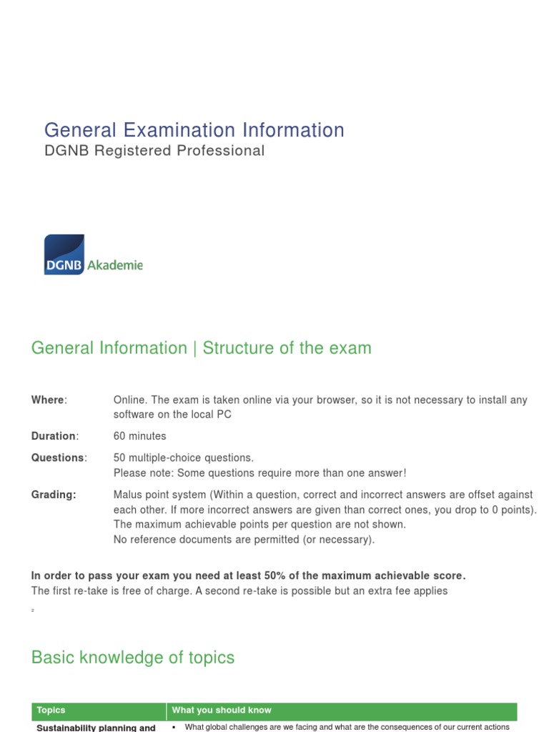 DGNB Exam Advice Registered Professional | PDF