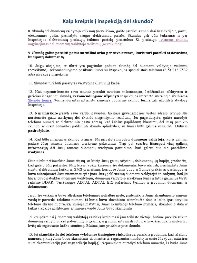 4 - Kaip Kreiptis I Inspekcija Del Skundo Pakoreguotas 2021-07-08 | PDF
