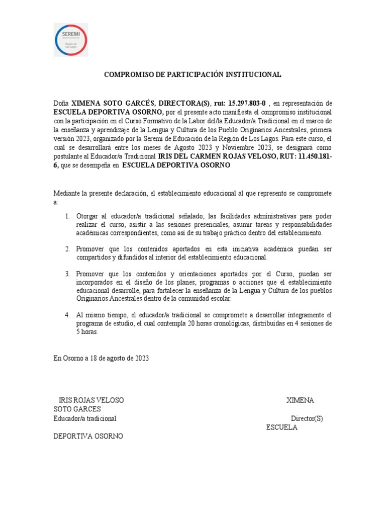 Compromiso de Participación Institucional | PDF