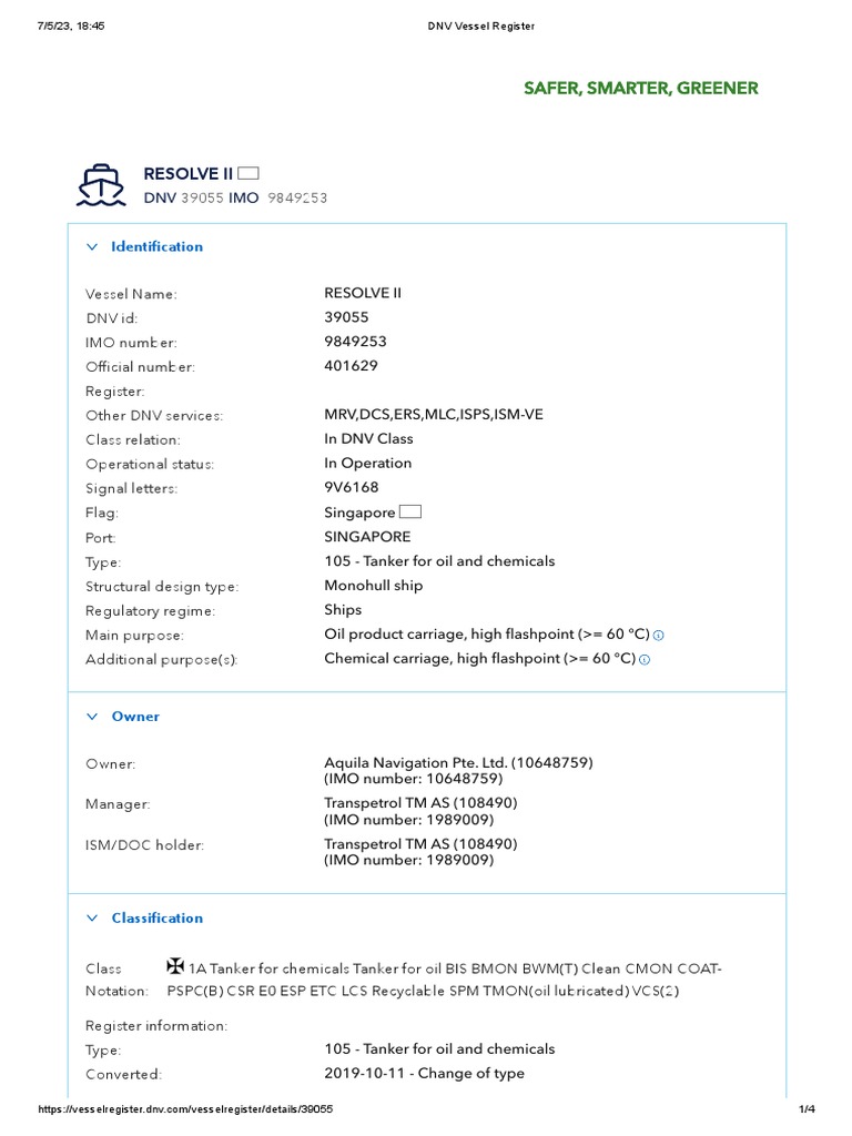 RESOLVE II - DNV Vessel Register Info | PDF