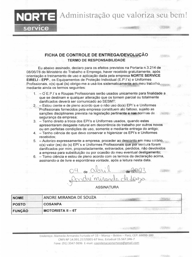 Ficha de Epi - Andre Miranda de Souza | PDF