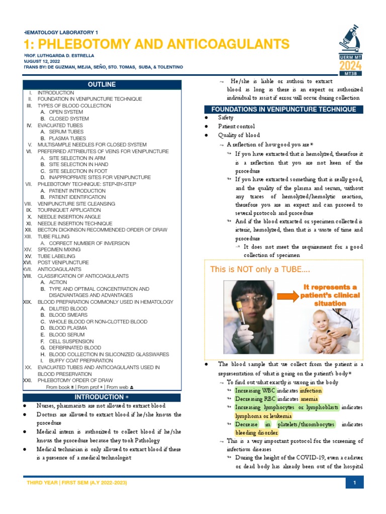 1 - Phlebotomy and Anticoagulants | PDF