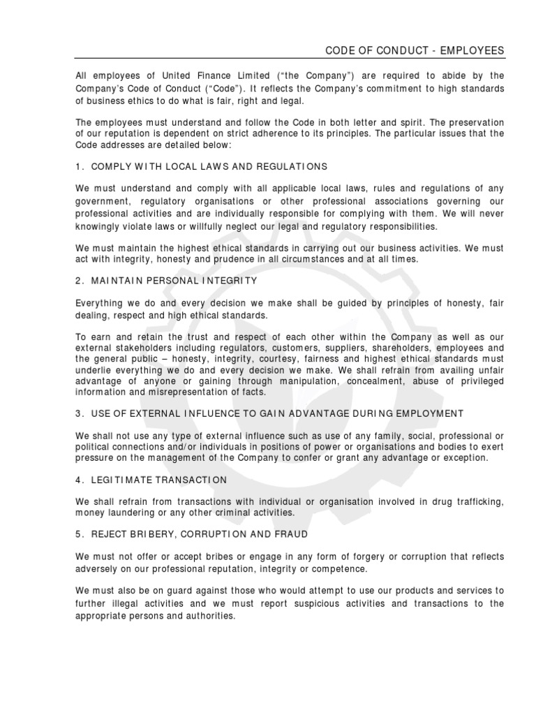 Code of Conduct- Employees | PDF
