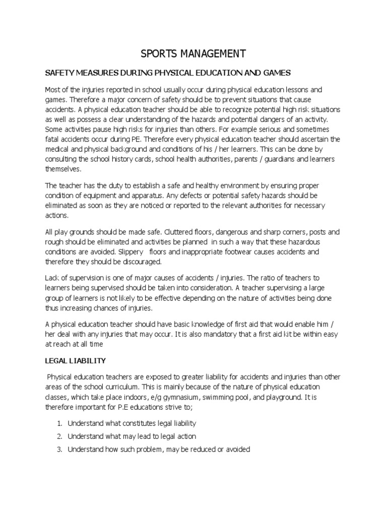 Sport Management-Safety Measures | PDF