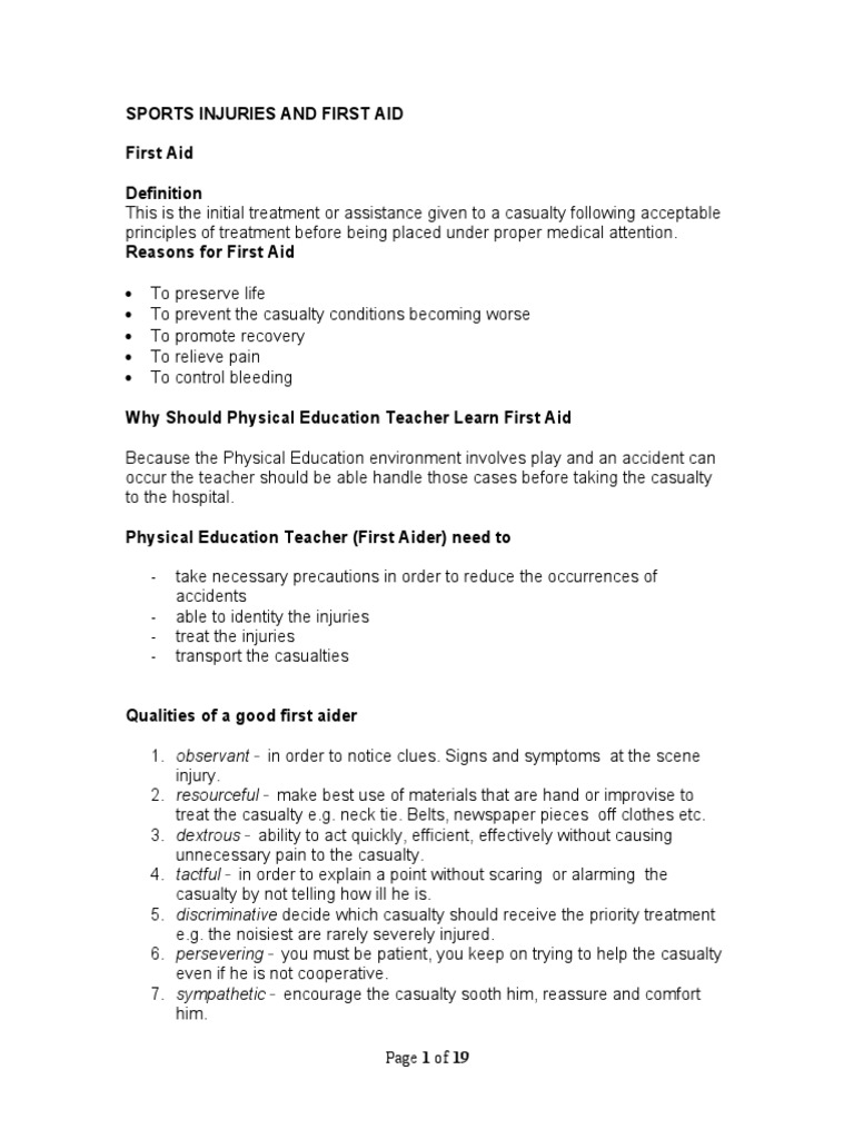 Sports Injuries & First Aid Guide | PDF | Breathing | Injury