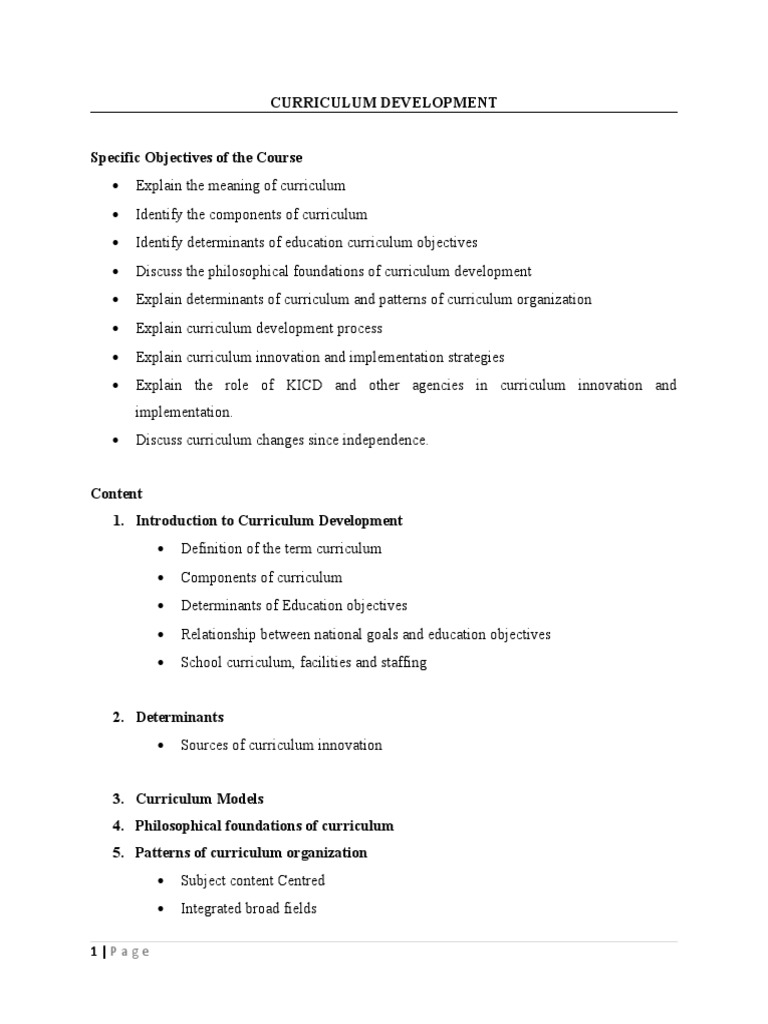 Curriculum Development Notes | PDF