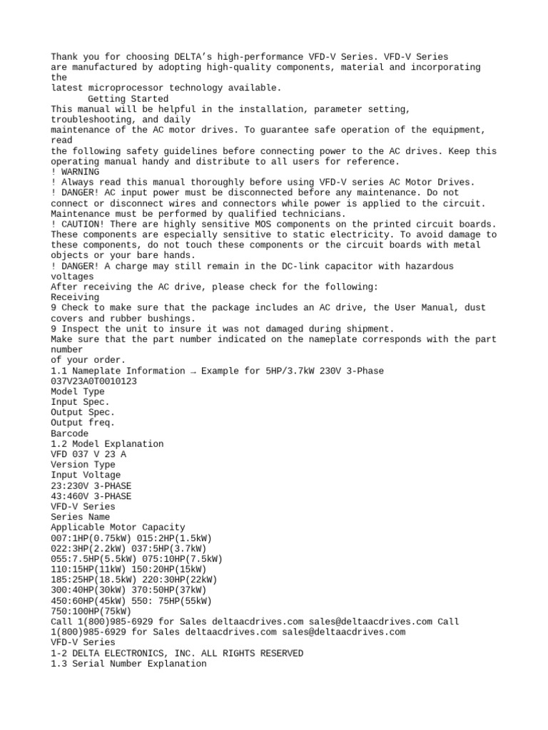 Delta VFD-V Series User Manual | PDF | Technology & Engineering