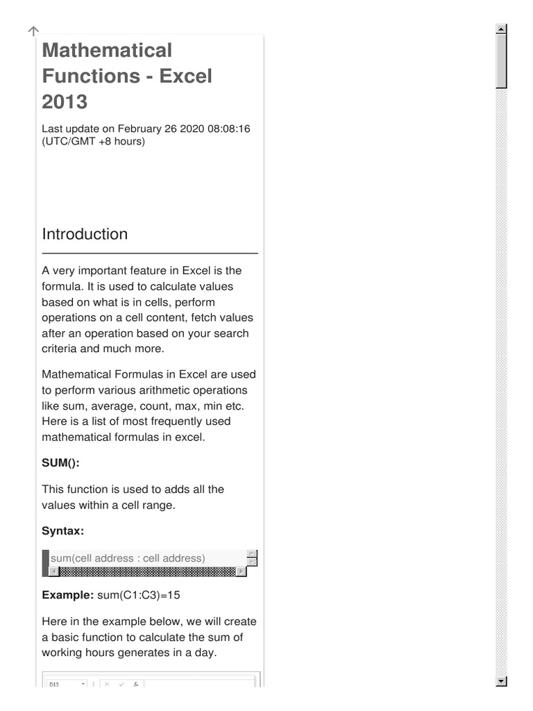 Essential Excel Mathematical Functions | PDF | Technology & Engineering