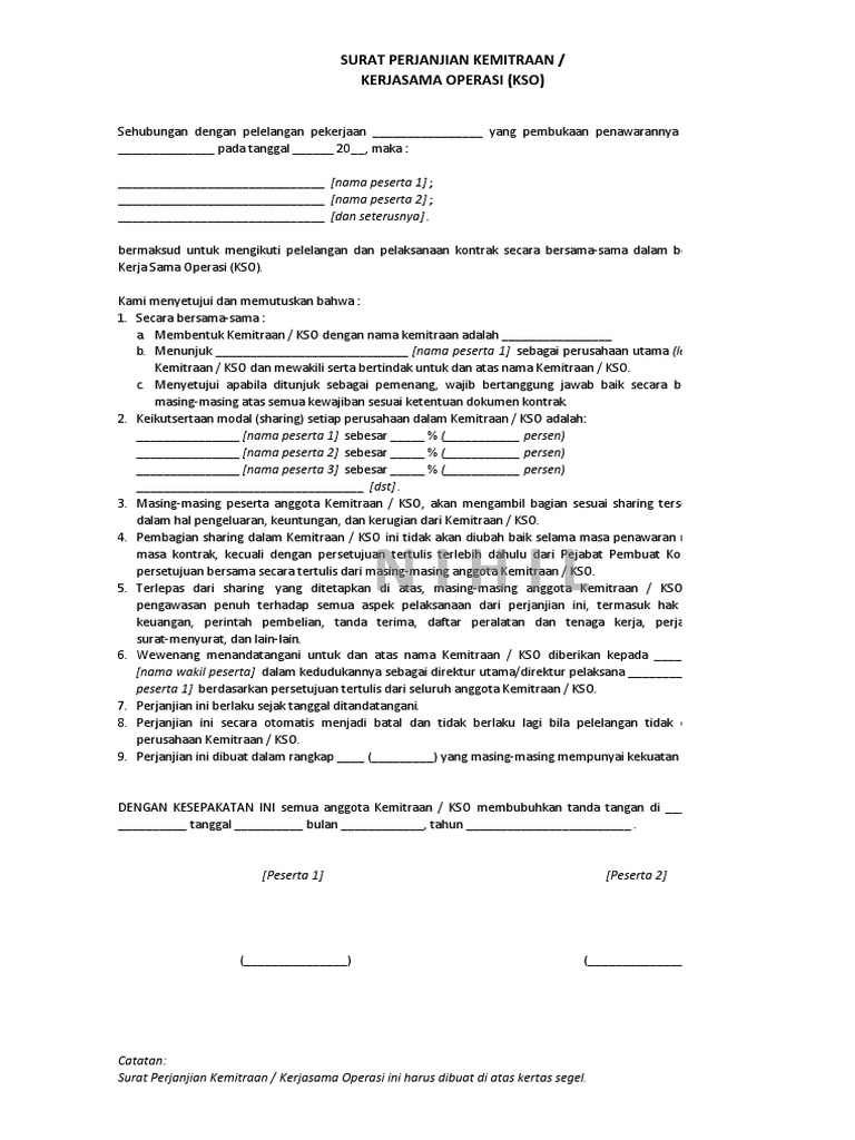 Surat Perjanjian Kemitraan Kso Lantai 3 Bph Migas Pdf