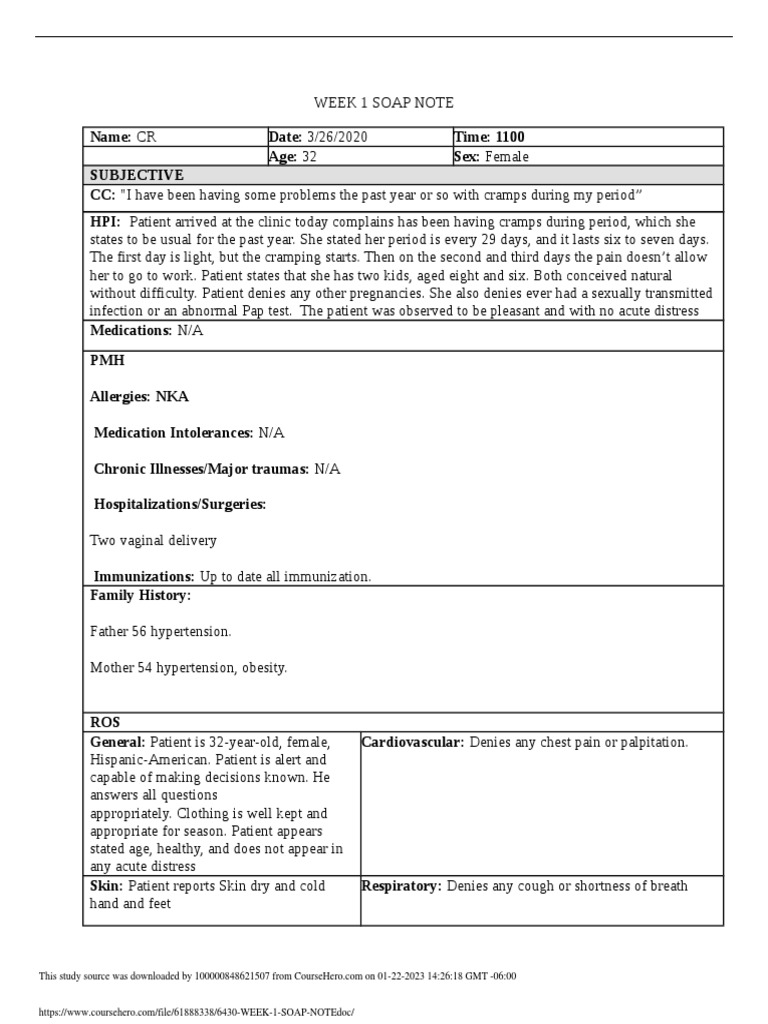 6430 Week 1 Soap Note | PDF