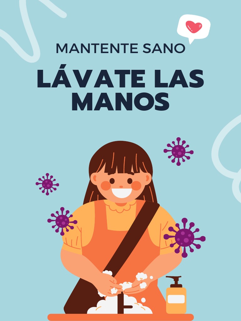 Cartel Cuidado Personal Lávate Las Manos Ilustrativo Naranja Azul | PDF