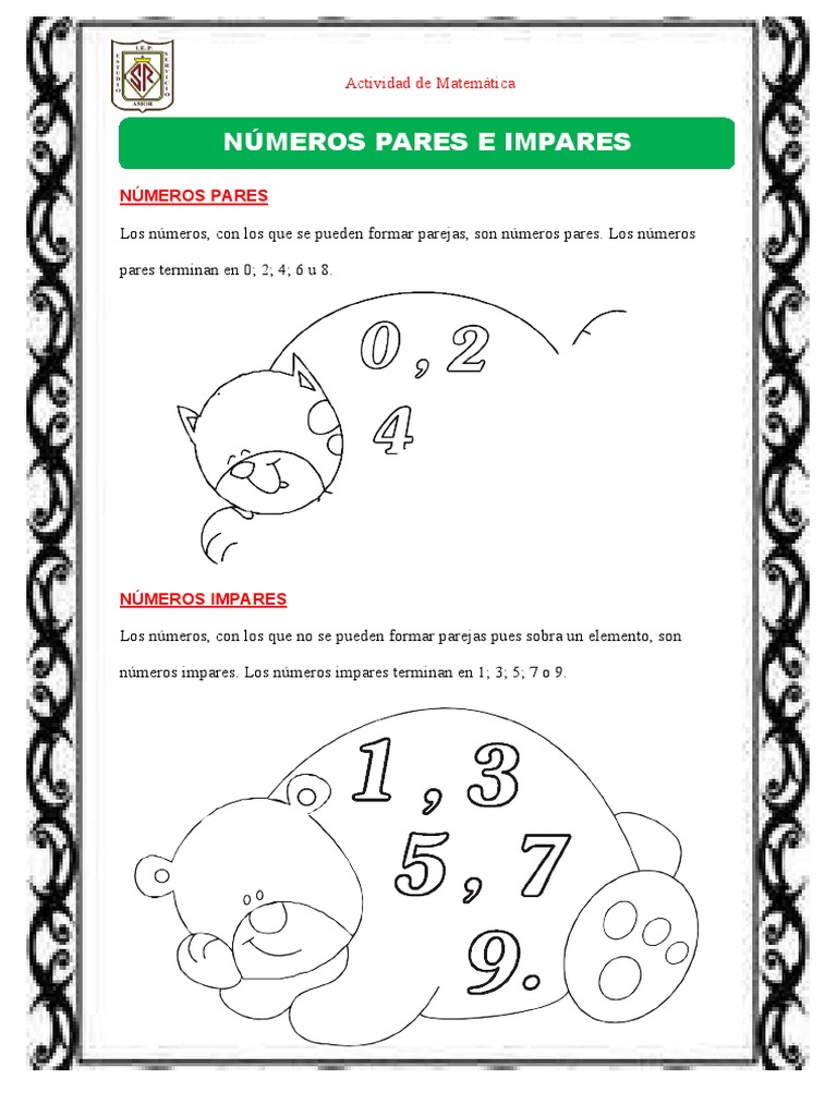 Números Pares e Impares: Actividad Matemática | PDF