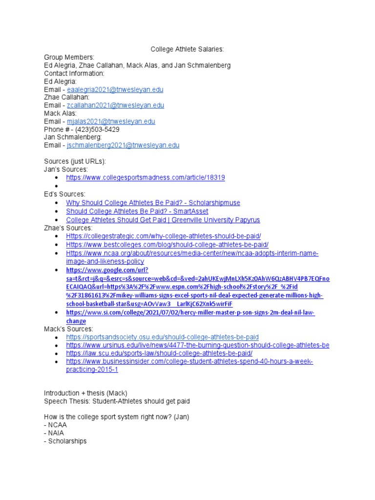 College Athlete Compensation Debate | PDF | Sports & Recreation