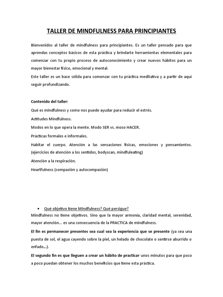 Taller de Mindfulness para Principiantes | PDF | Compasión | Mente