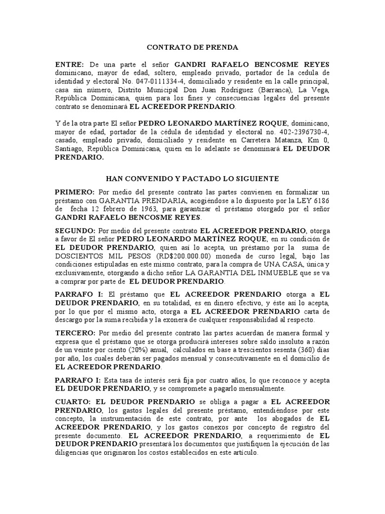 CONTRATO DE PRENDA | PDF