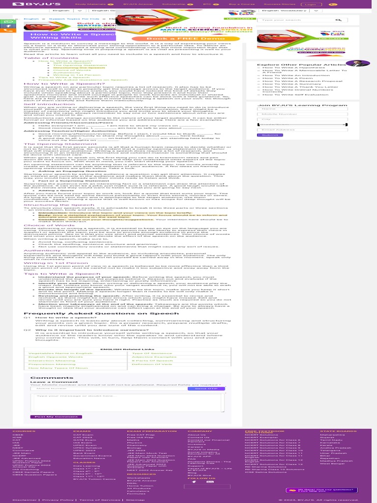 How To Write A Speech: A Guide To Enhance Your Writing Skills | PDF ...