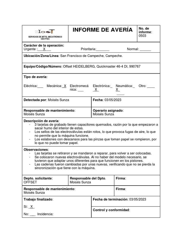 Informe Averia | PDF